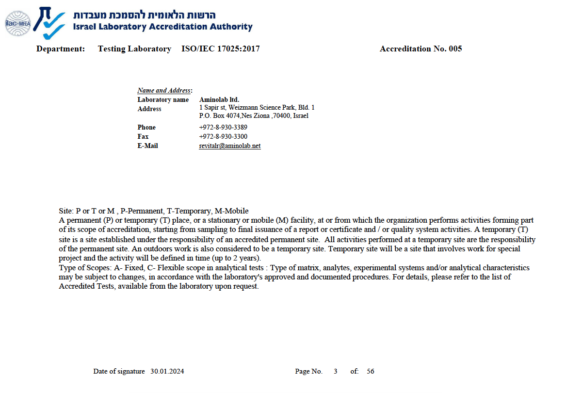 Accreditation - מעבדות אמינולאב - Aminolab